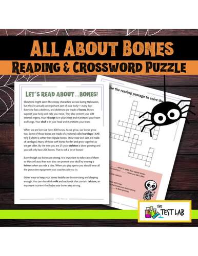 Spooky Science Halloween Bones Reading Passage & Crossword Puzzle Worksheet