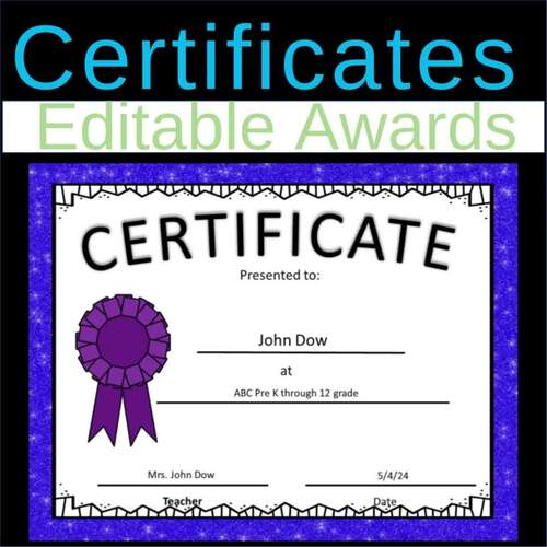 End of the Year Certificate full Paper Side Editable by Ana's Teaching ...