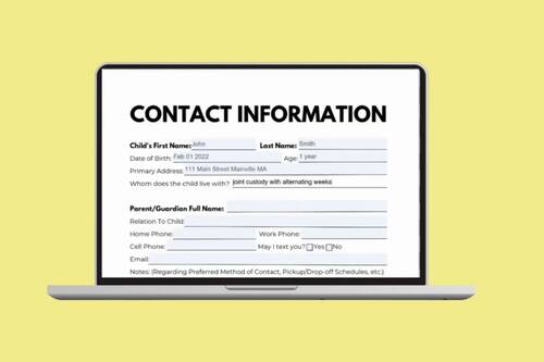Daycare Contact Information Forms | Emergency Contact Forms For Childcare