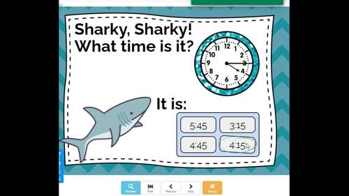 Shark Telling Time to the Quarter Hour (:15, :45) Boom Digital Task Cards