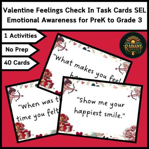 Valentine Feelings Check In Task Cards SEL Emotional Awareness for K to ...