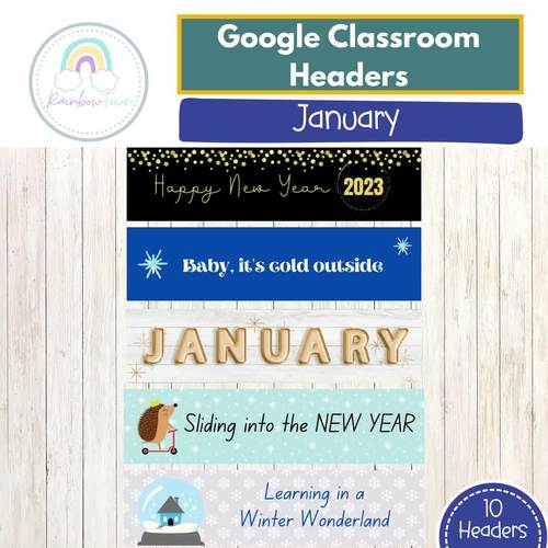 Animated January New Year Google Classroom Headers/Banners by RainbowTown