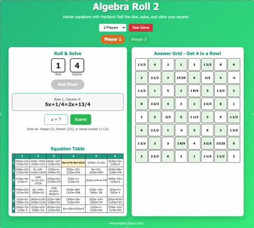 Algebra Roll 2 Game Print, Digital Web Game, Solving Linear Equations ...