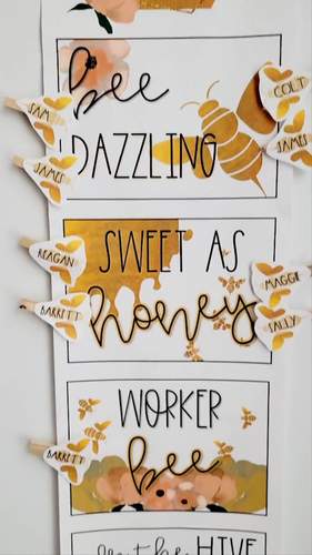 BOHO BEE classroom management Behavior Chart Clip down **Editable**