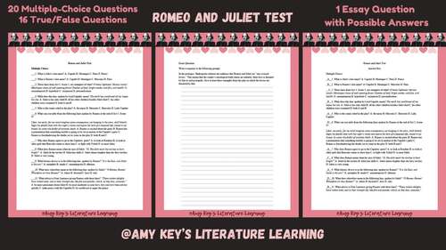 Romeo and Juliet Test by Amy Key's Literature Learning | TPT