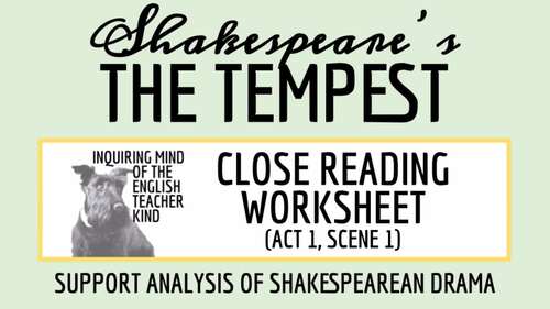 The Tempest Act 1 Scene 1 Close Reading Analysis Worksheet for High School
