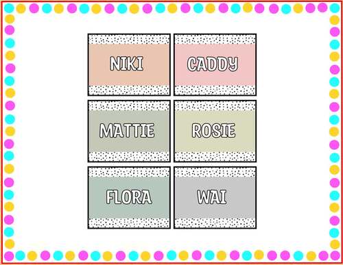 Printable Nametags, Boho Spotty Student Name Labels, Editable Name Cards