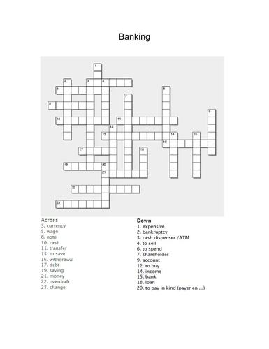 French Banking Vocabulary Crossword by Real Life Language | TPT