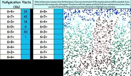 Multiplication Facts 6 Pixel Art by Pick Up and Go Resources | TpT