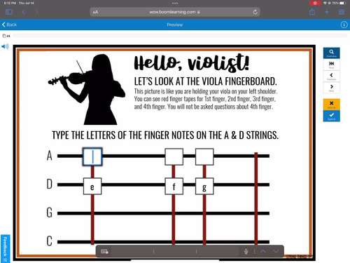 BOOM CARDS | Viola Fingerboard A and D strings | Self Checking Note Naming