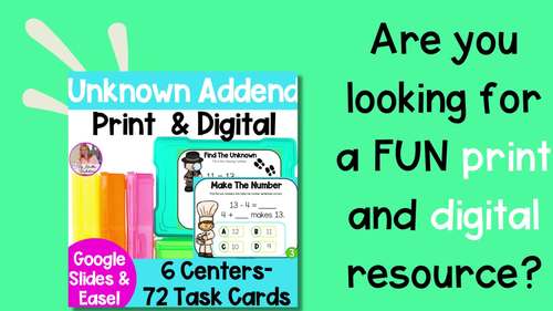 Subtraction Unknown Addends Problems | 6 Centers | Digital and Print ...