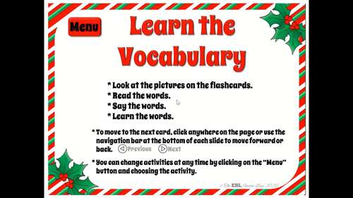 ESL Interactive Digital Christmas Vocabulary Activities Set 1 | TPT