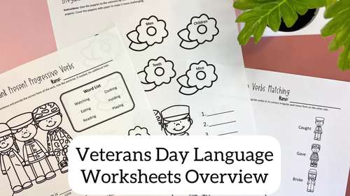 Veterans Day Language Worksheets and Activities for Speech Therapy No Prep
