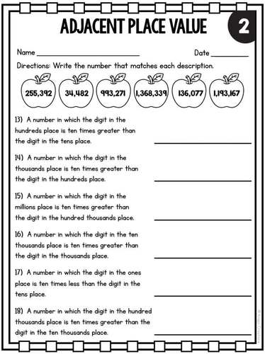 Place Value Worksheets - Addition and Subtraction - 4th Grade Math Packet