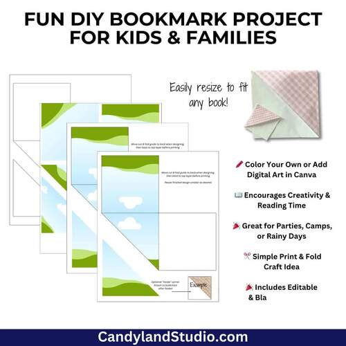 Corner Bookmark Template Editable Canva Craft for Reading & First Week ...