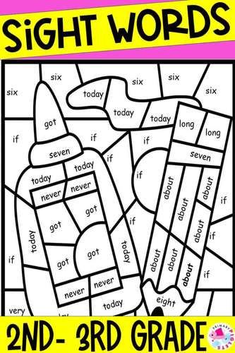 Back to School Coloring Pages Sheets Color by Code Sight Words 2nd ...