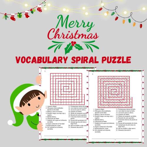 Spanish Christmas Vocabulary Spiral Puzzle navidad - December Activities