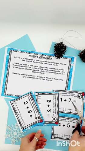 Winter Math Addition Subtraction on a Number Line Task Card Bundle 1st ...