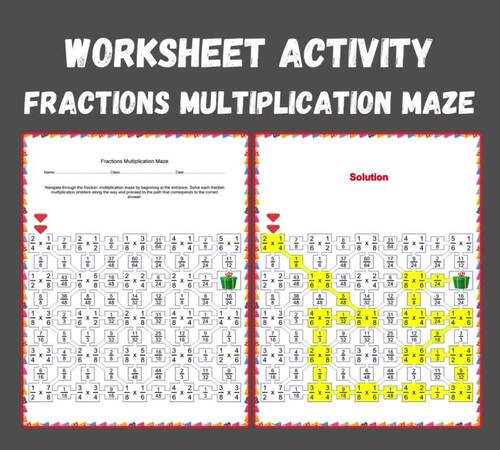 #TOAST23 Fraction Multiplication Maze Worksheet (Unlike Denominators ...