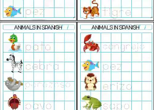 50 Words To Trace | Animals in Spanish by Editorial Laura Educa | TPT