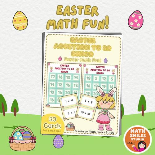 Easter Addition to 20 Bingo (4x4) | Math Game for 1st & 2nd Grade