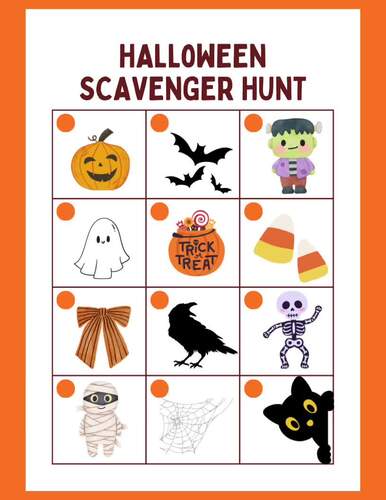Halloween Scavenger Hunt Printable Trick or Treat Bingo Classroom Game Kids