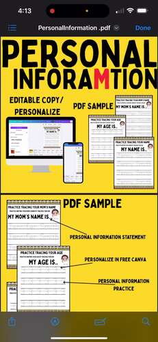 Editable Personal Information Tracing Worksheets | Name, Birthday ...
