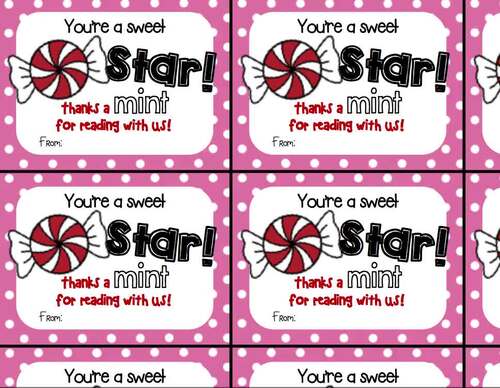 Peppermint Star Candy Guest Reader Appreciation Gift Tag- You're a ...