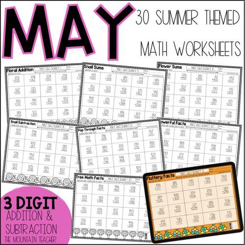 Summer 3 Digit Addition and Subtraction Worksheets | May June Math Fact ...