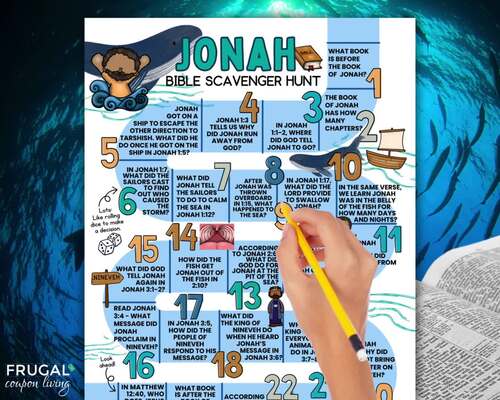 Book of Jonah Bible Scavenger Hunt, Jonah the Prophet Activity Bible Trivia
