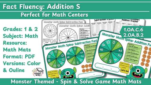 Fact Fluency Addition & Subtraction Within 20 Monster Math Spinner Game ...