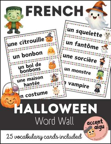 Halloween French vocabulary word wall by Accent Aigu French Ressources
