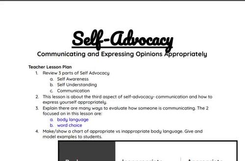 Self Advocacy: Communicating and Expressing Opinions Appropriately