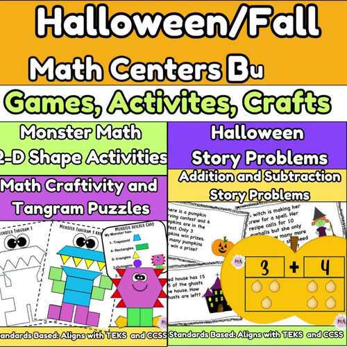 First Grade Halloween/Fall Math Centers Bundle, Activities, Puzzles, Crafts