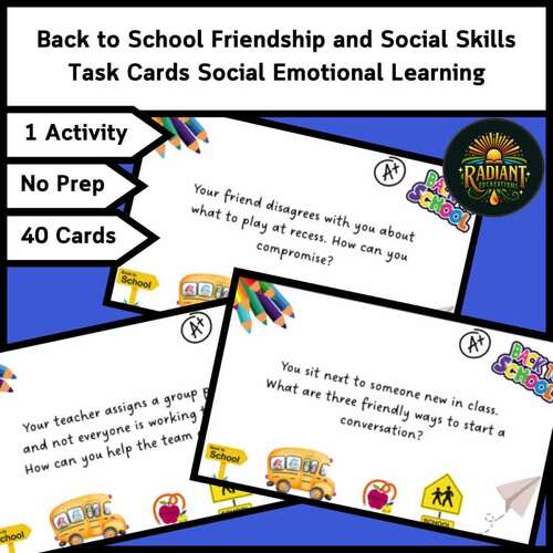Back to School Friendship and Social Skills Task Cards Social Emotional ...