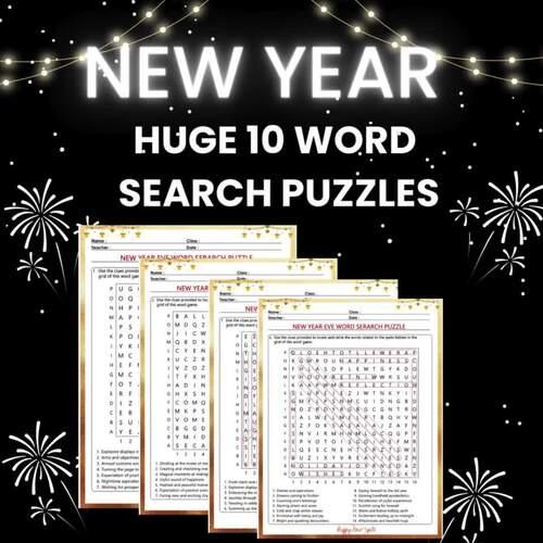New Year's Eve Word Search Huge 10 Diversified Winter Puzzles No Prep ...