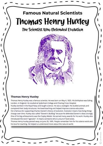 Scientist Thomas Henry Huxley - Fact Sheet, Quiz + Interactive PDF + H5P