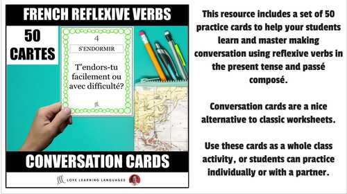 French Reflexive Verbs Conversation Cards Present Tense And Passé Composé