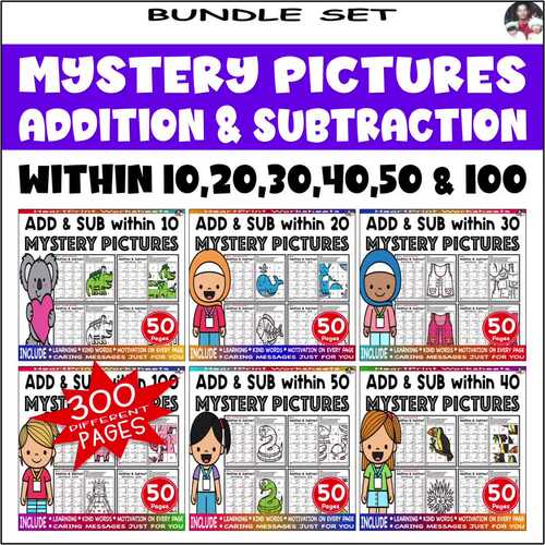 Mixed Add Subtract Within 10, 20, 30, 40, 50, 100 Mystery Pictures ...