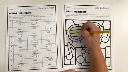 Connotation and Denotation Worksheets Color by Number Coloring Activity