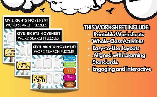Civil Rights Movement Word Search Activities Morning Work 4th,5th,6th ...