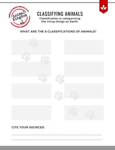 The Animal Kingdom : Internet Research Worksheets for Middle & High School