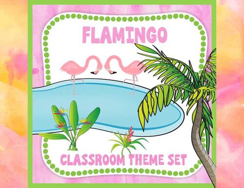 Classroom Decor Bundle Flamingo Theme - Name Tags Binder Roster EDITABLE