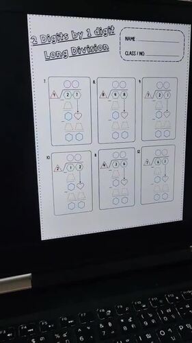 2 Digit by 1 Digit Long Division template Shape Theme No Remainders