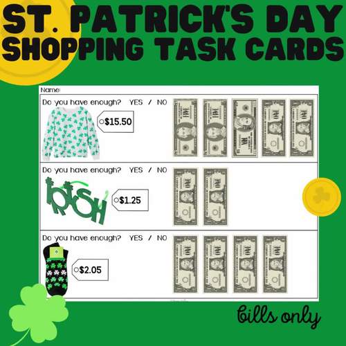 St. Patrick's Day Shopping Task Cards/ Worksheets- Money Math- Special ...