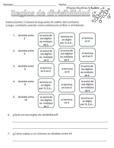REGLAS DE DIVISIBILIDAD HOJAS DE TAREA │ DIVISIBILITY RULES WORKSHEETS