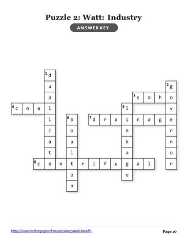 James Watt & Robert Fulton STEM Physics Crossword Puzzle With Word Bank