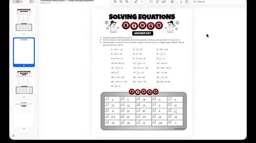 6th Grade Math Christmas Bingo Game Solving 1-step Equations Review ...