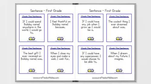 100 Finish The Sentence Task Cards First Grade | Morning Meeting | ESL
