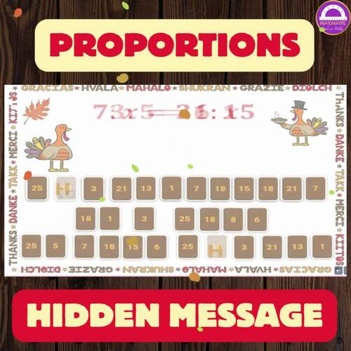 Thanksgiving Proportions Code Breaker | Math Activity Digital and Printable